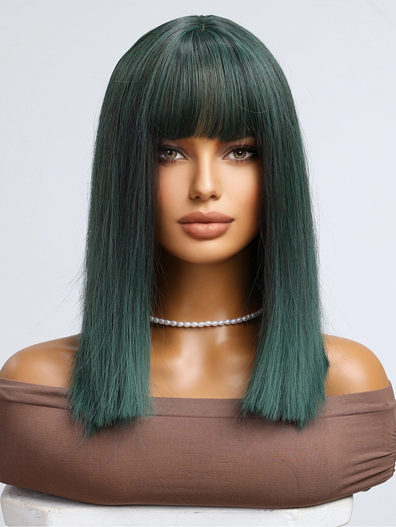 Peruca curta reta de alta qualidade, verde escuro, vertical, natural ...