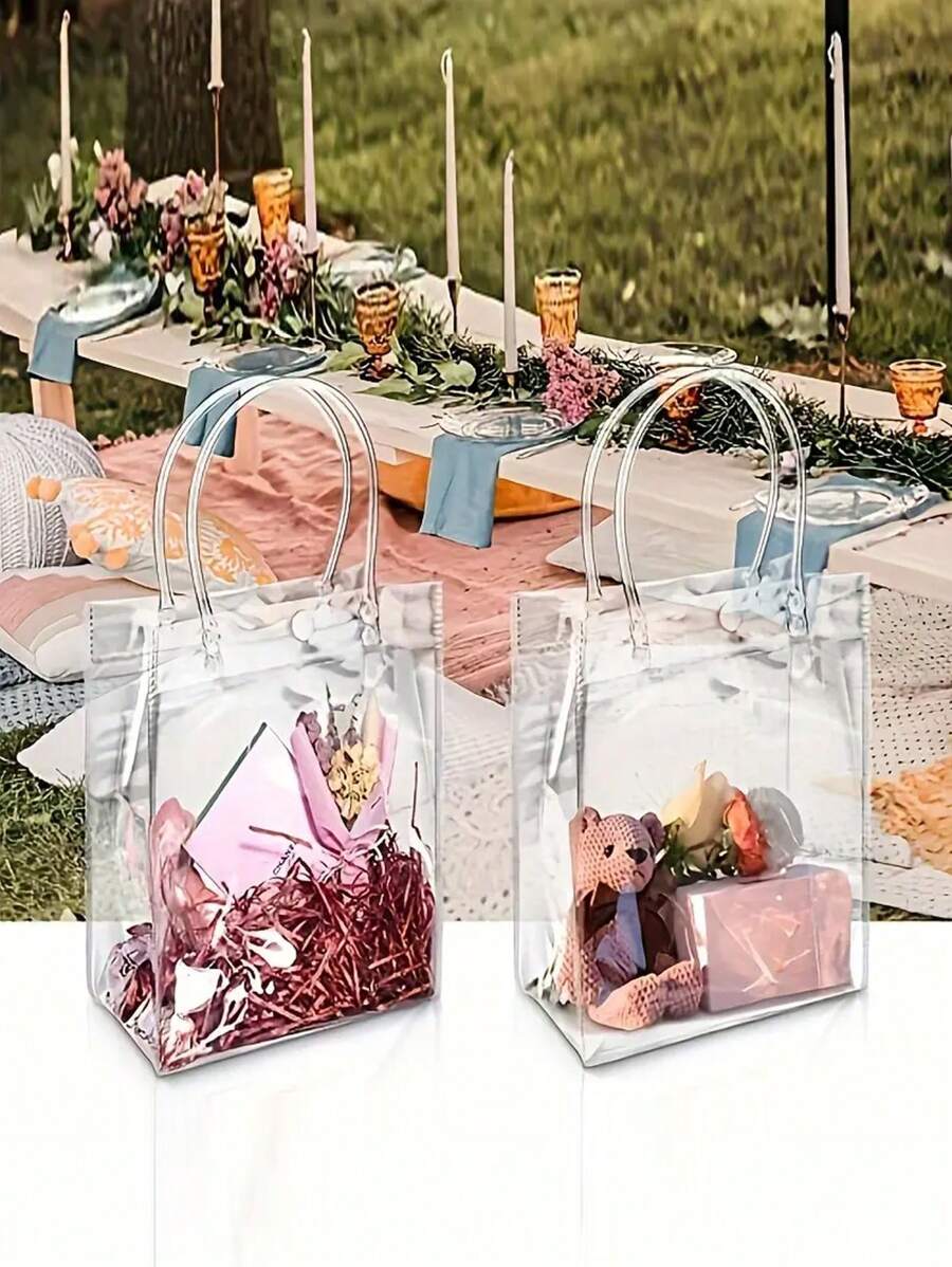 Clear PVC Gift Bags With Handles - Reusable Clear Tote Bags For ...