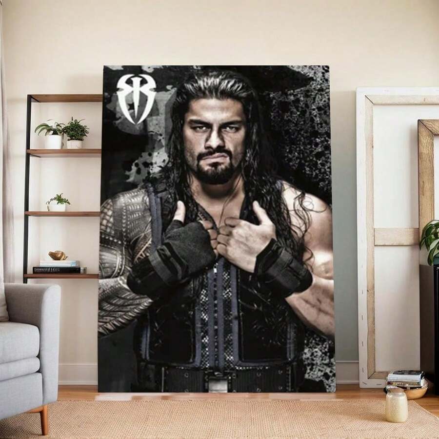 Framed Wrestling Star Canvas Poster - Roman Dominance Pose, Artistic ...