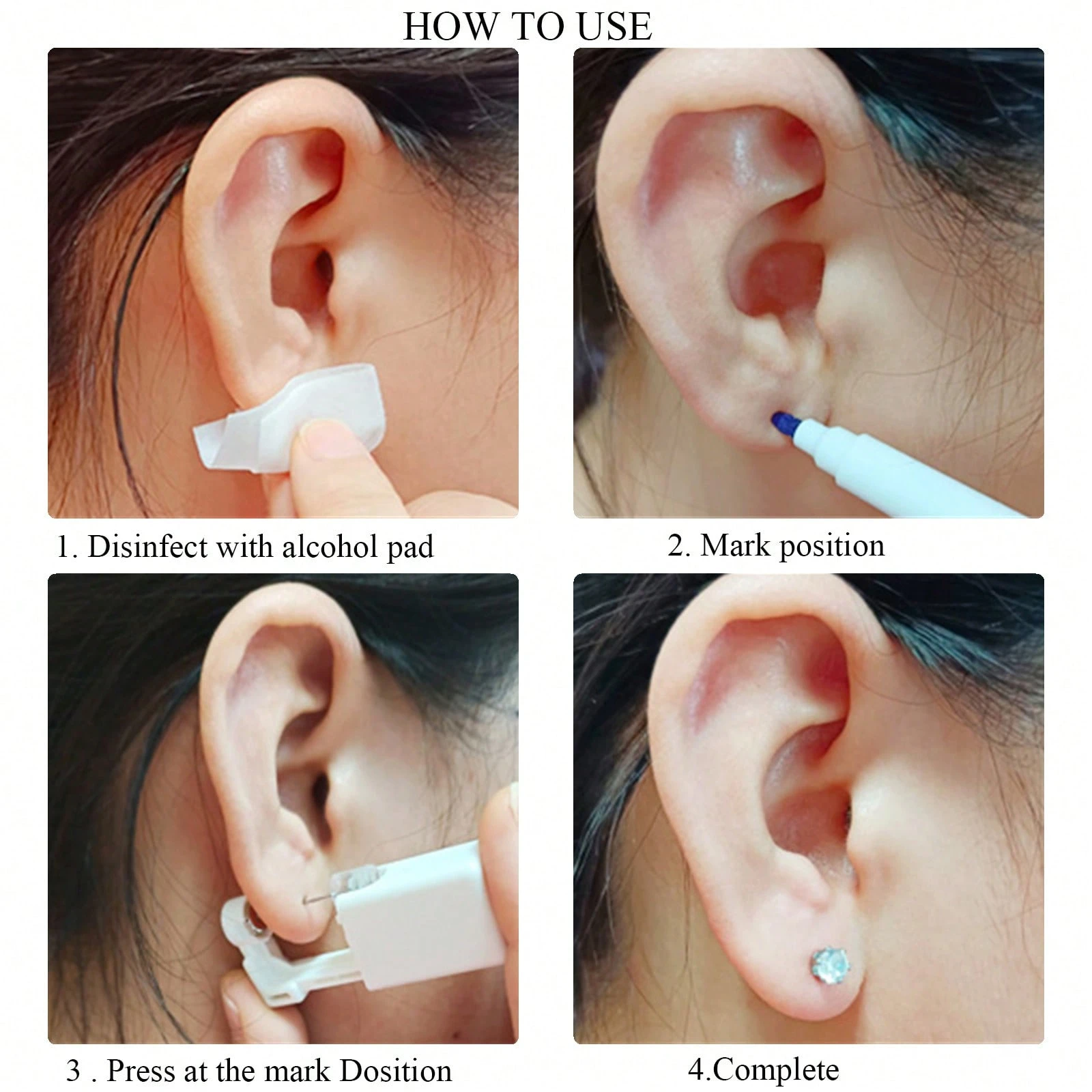 Ear Piercing Kit,Disposable Ear Piercing Gun With 5mm Crown Cubic ...