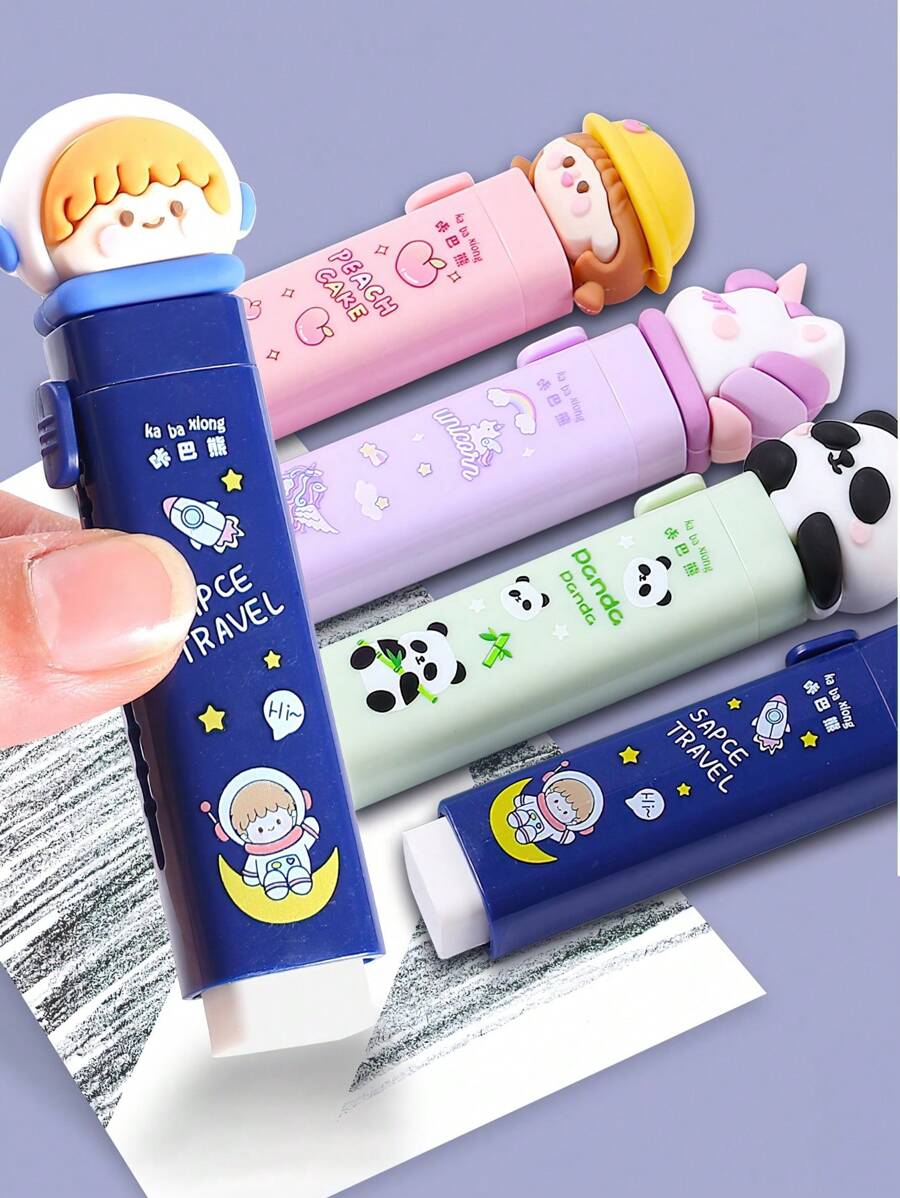 Cartoon Eraser Refill Set Push Type Refillable Less Dust Cleaning ...