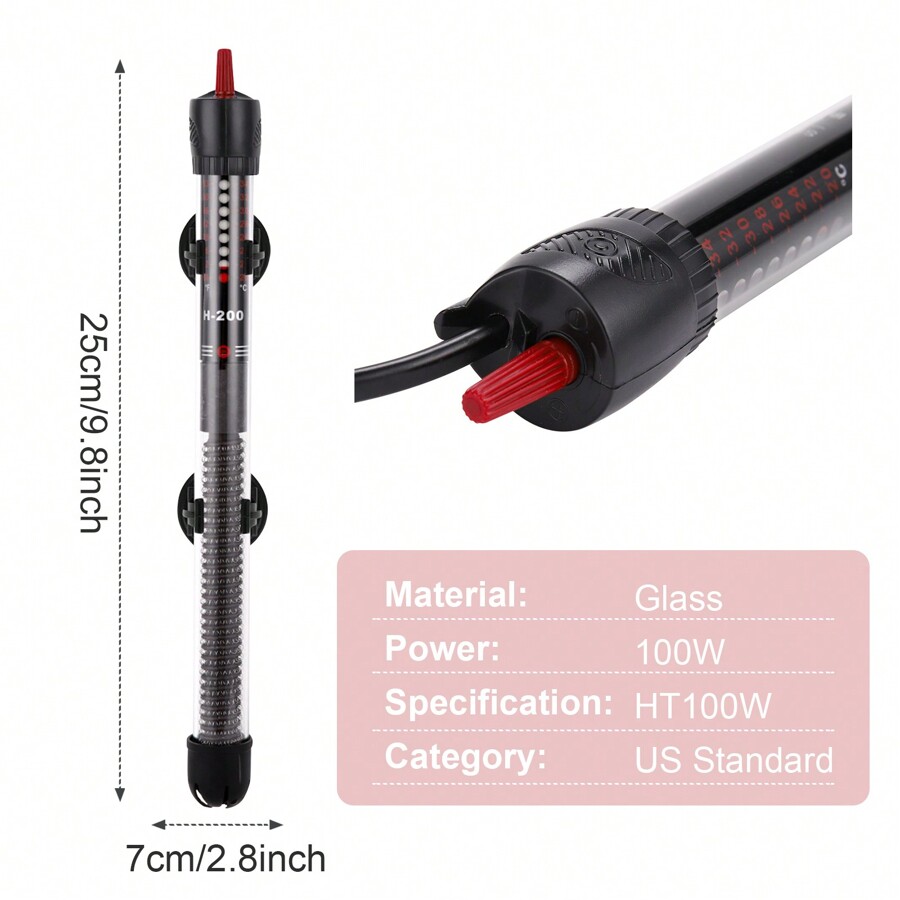 Aquarium Water Heater 100W Submersible Fish Tank Thermostat Heating ...
