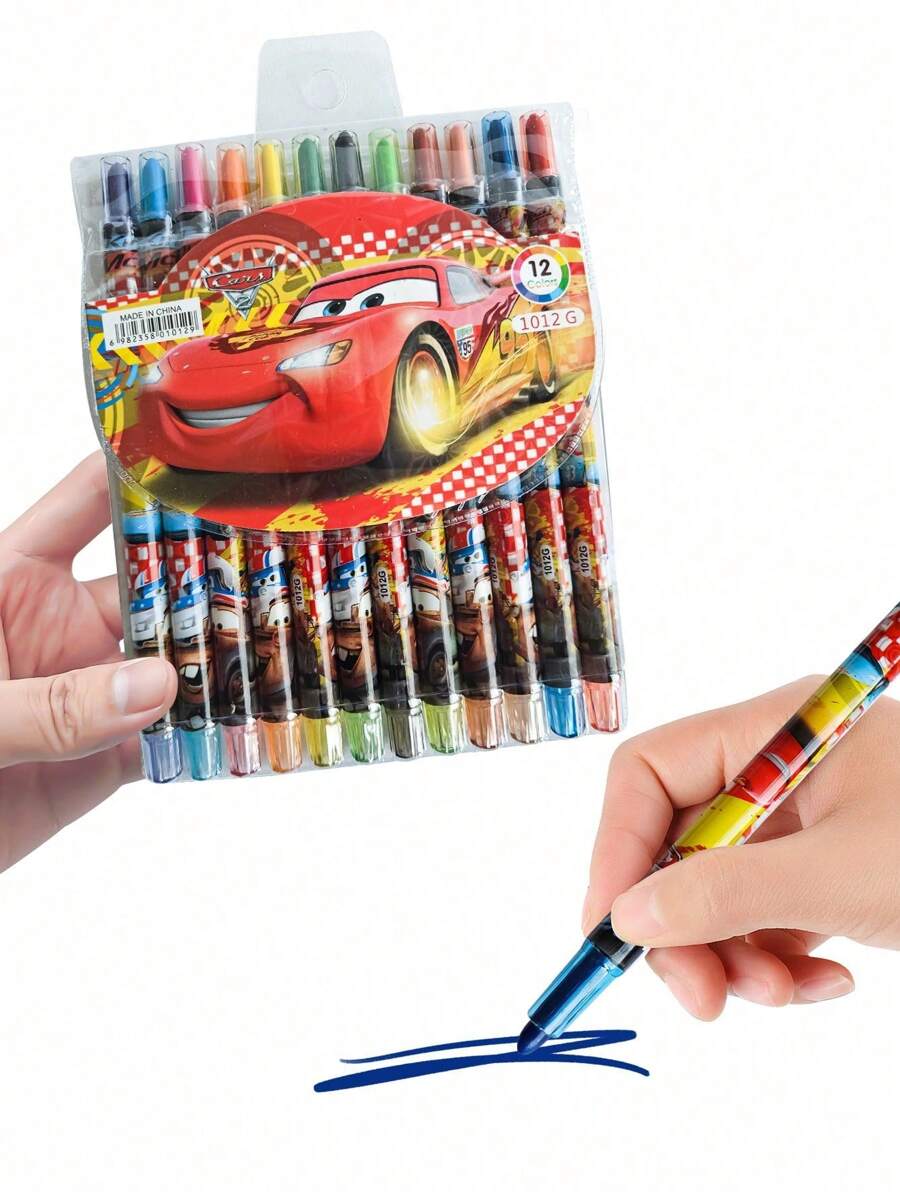 Disney 1Pc Cartoon Rotating Crayons 12 Colors Drawing Pens Paint Stick ...