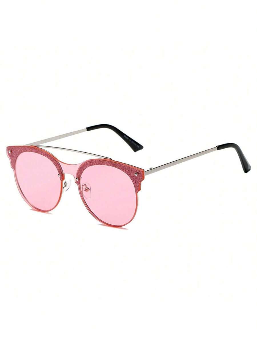 Round Tinted Circle Lens Sunglasses With Brow Bar Design | SHEIN USA