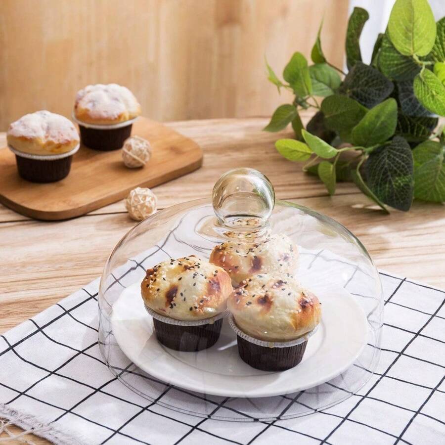 8.7 Inch Round Glass Cake Dome Cover, Pastry Display Cloche With Knob ...