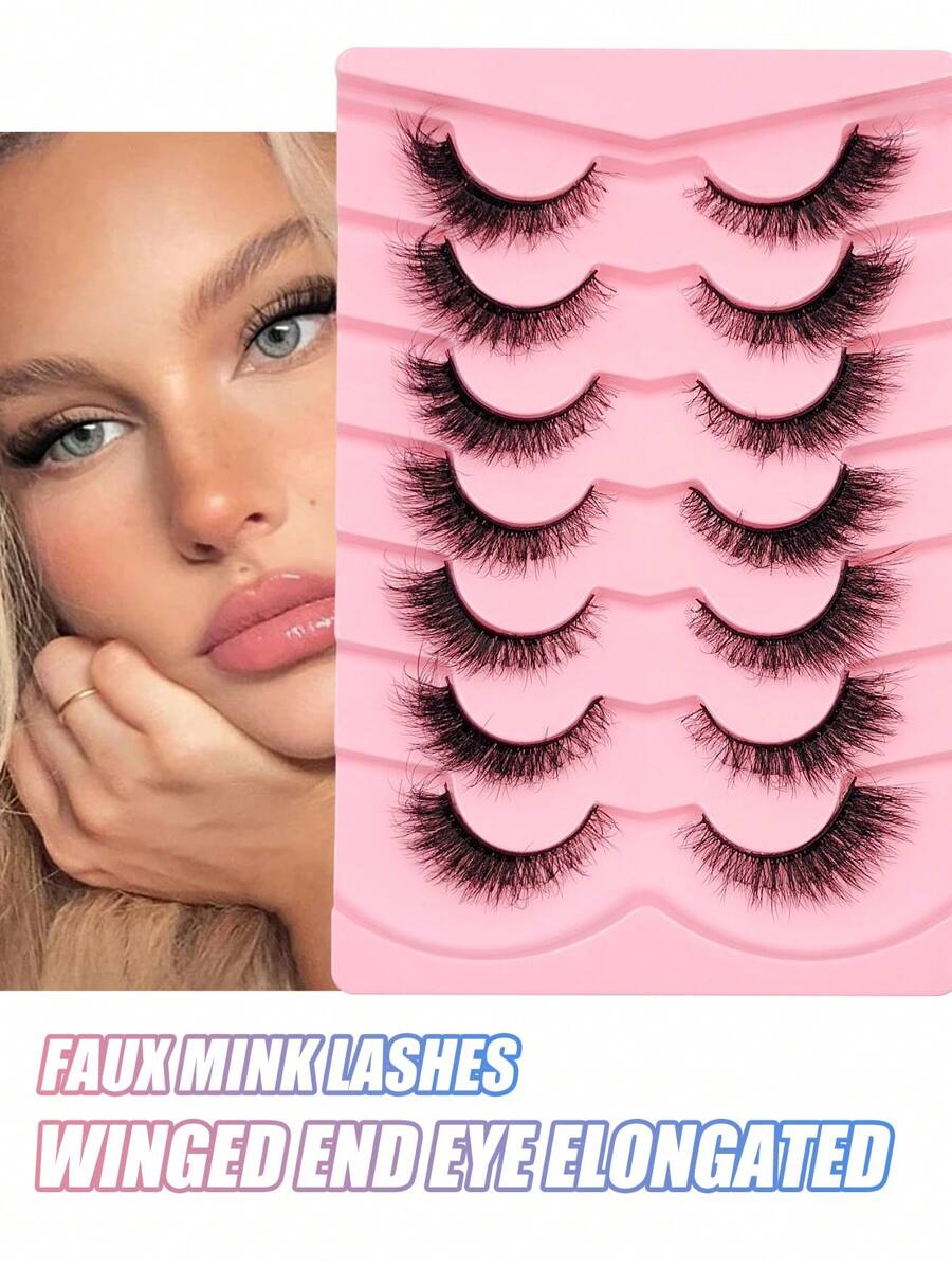 7 Pairs Cat Eye Lashes Enlarged Eye Faux Mink Eyelashes Winged End Eye ...