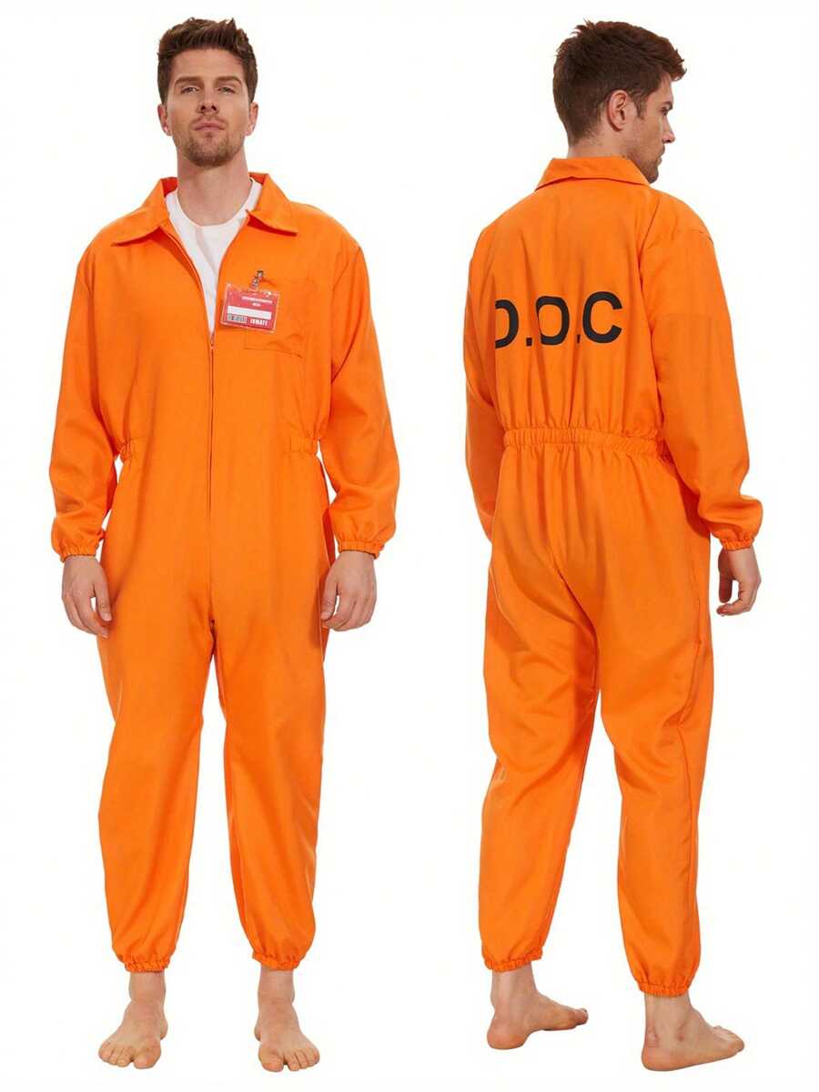 Orange Prisoner Jumpsuit Adults Halloween Jail Costume Men Women Inmate ...