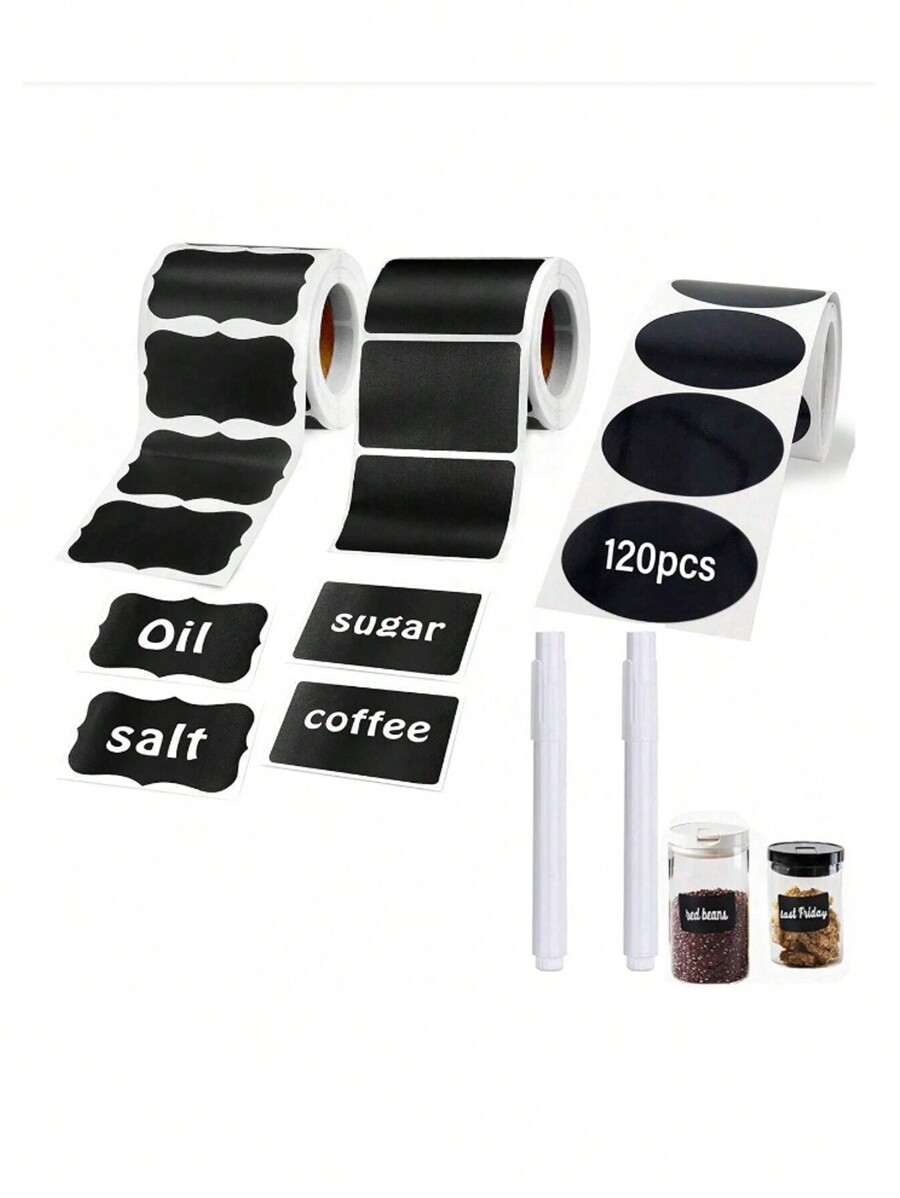 120pcs Reusable Waterproof Black Label Stickers With Wavy Pattern For ...