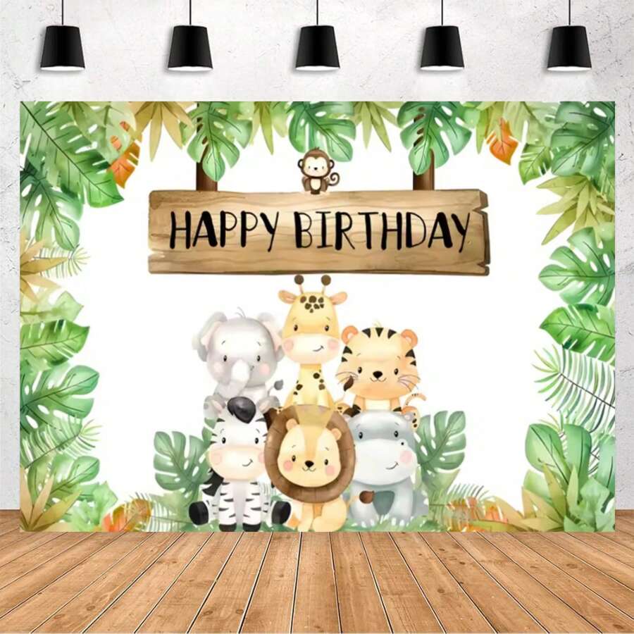 Jungle Animals Happy Birthday Rainforest Theme Decoration Backdrop ...