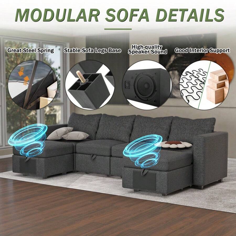 Livelylodge Modern Couch And Sofa With 2 Speakers Gray For Livingroom ...