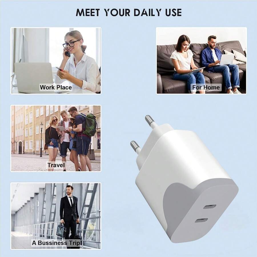 Dubbele USB C-oplaadblok, 2-poorts snelle USB-C-stroomadapter, wandlader, stekker, type C ...