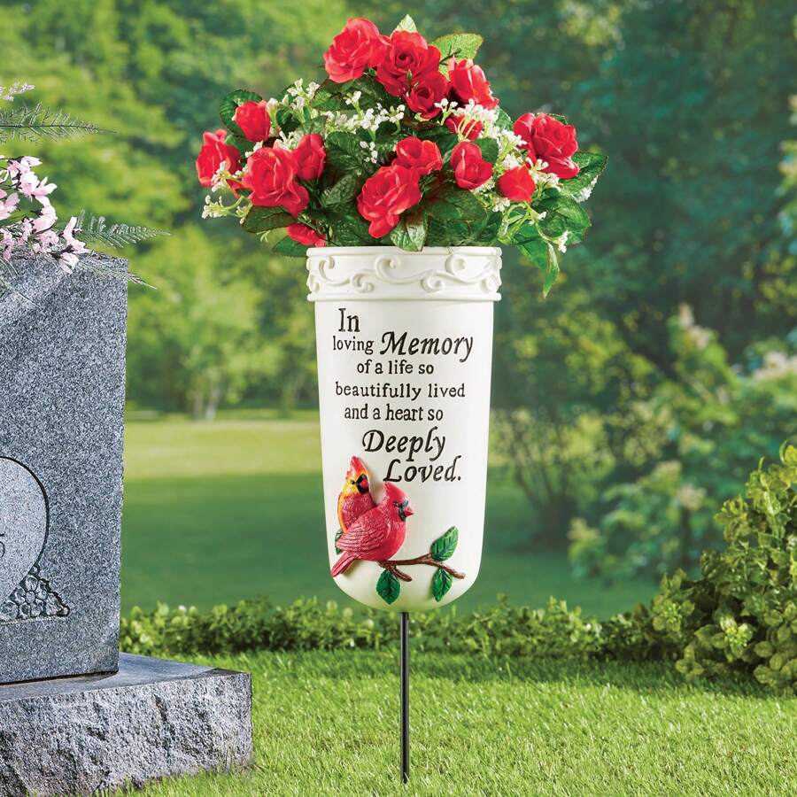 In Loving Memory Cardinal Memorial Garden Vase Stake | SHEIN USA