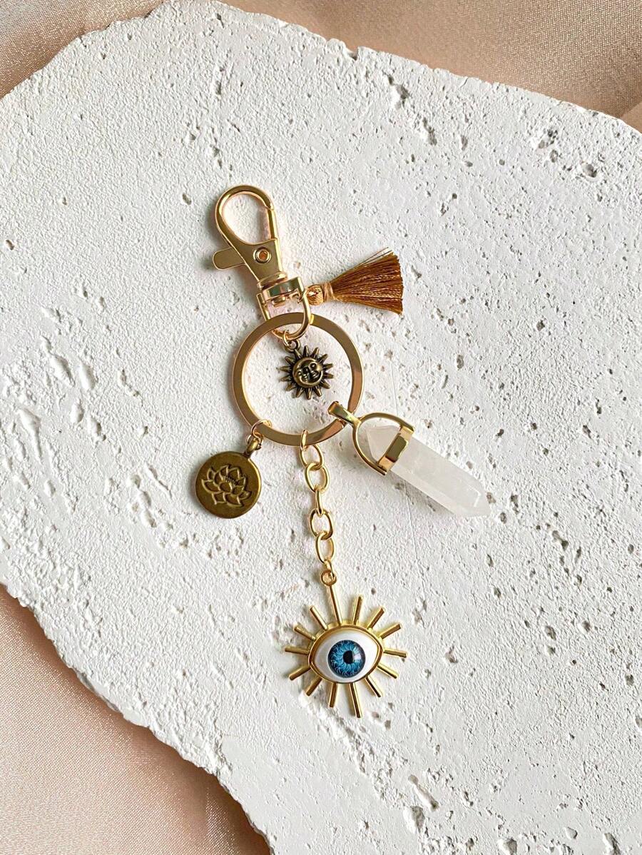 1pc Natural Stone Green Crystal Evil Eye, Planet, Sun, Moon, Turquoise ...