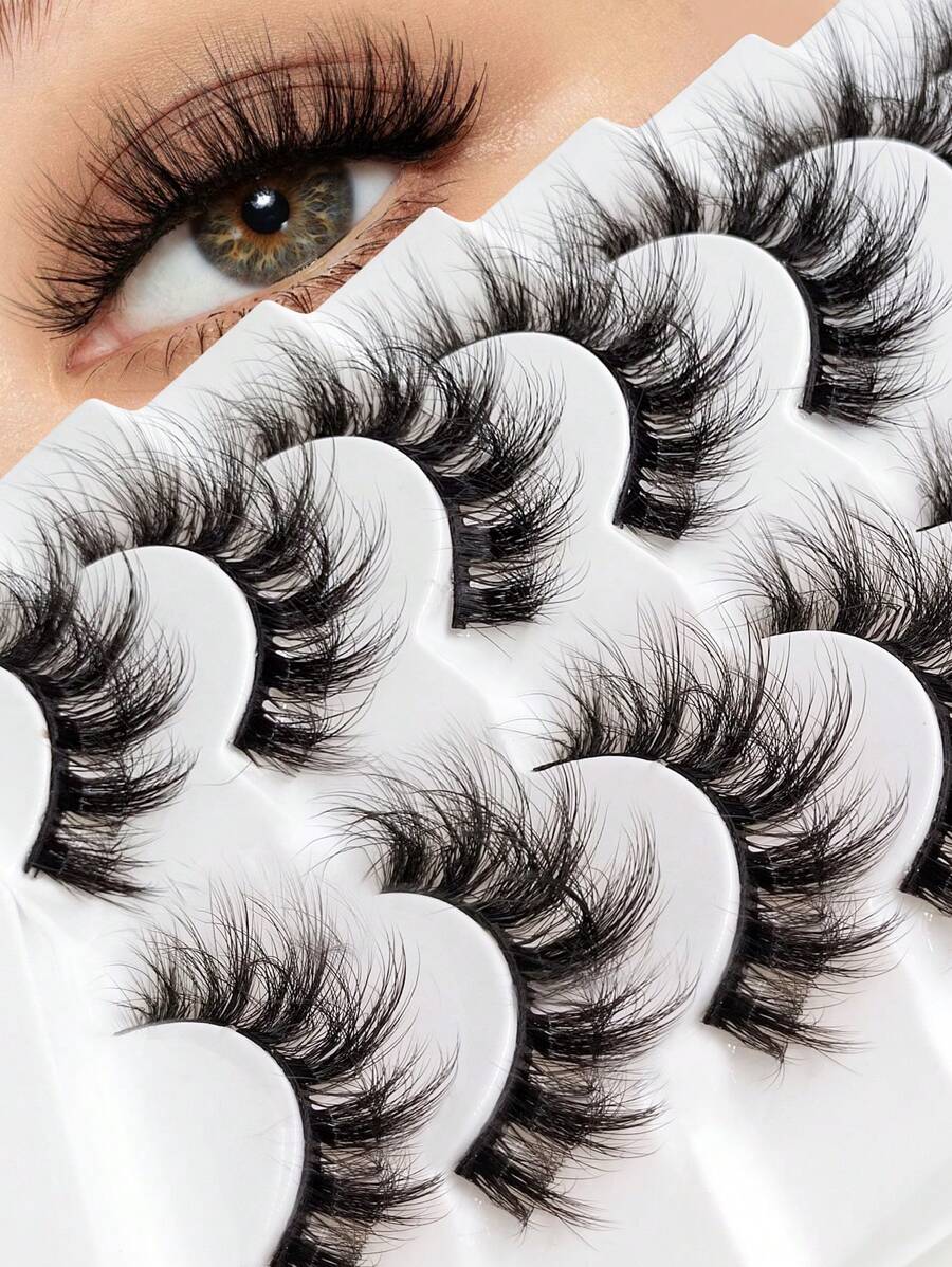 7 Pairs 5D Fluffy Lashes Faux Mink Lashes Comfortable Stem Natural ...
