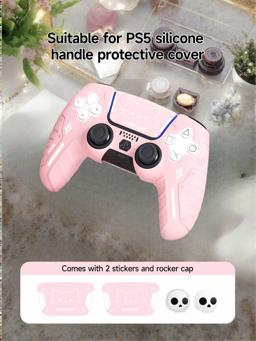 Pink PS5 Controller Protective Case, Optional Set Includes 2 Stickers ...