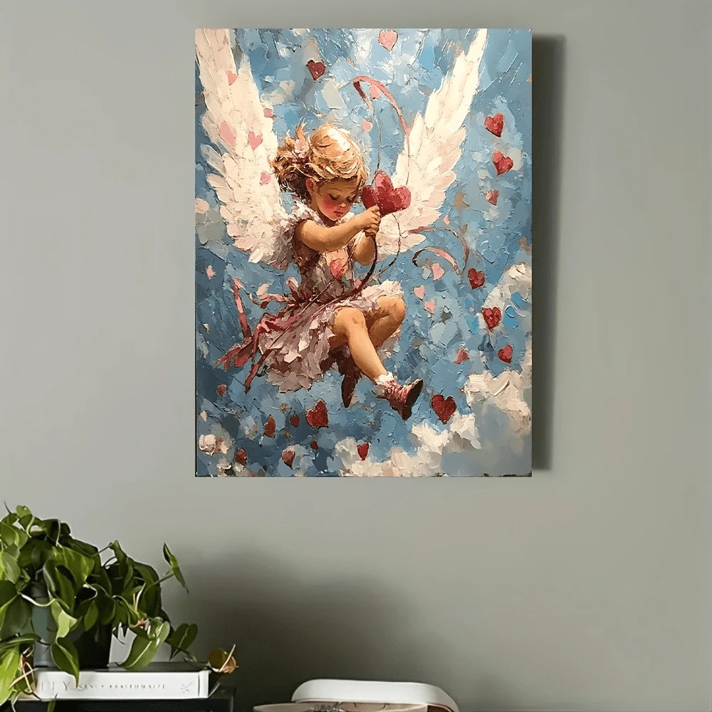 Art Deco Canvas Wall Art, Cupid With Wings Canvas Print, Romantic Love ...