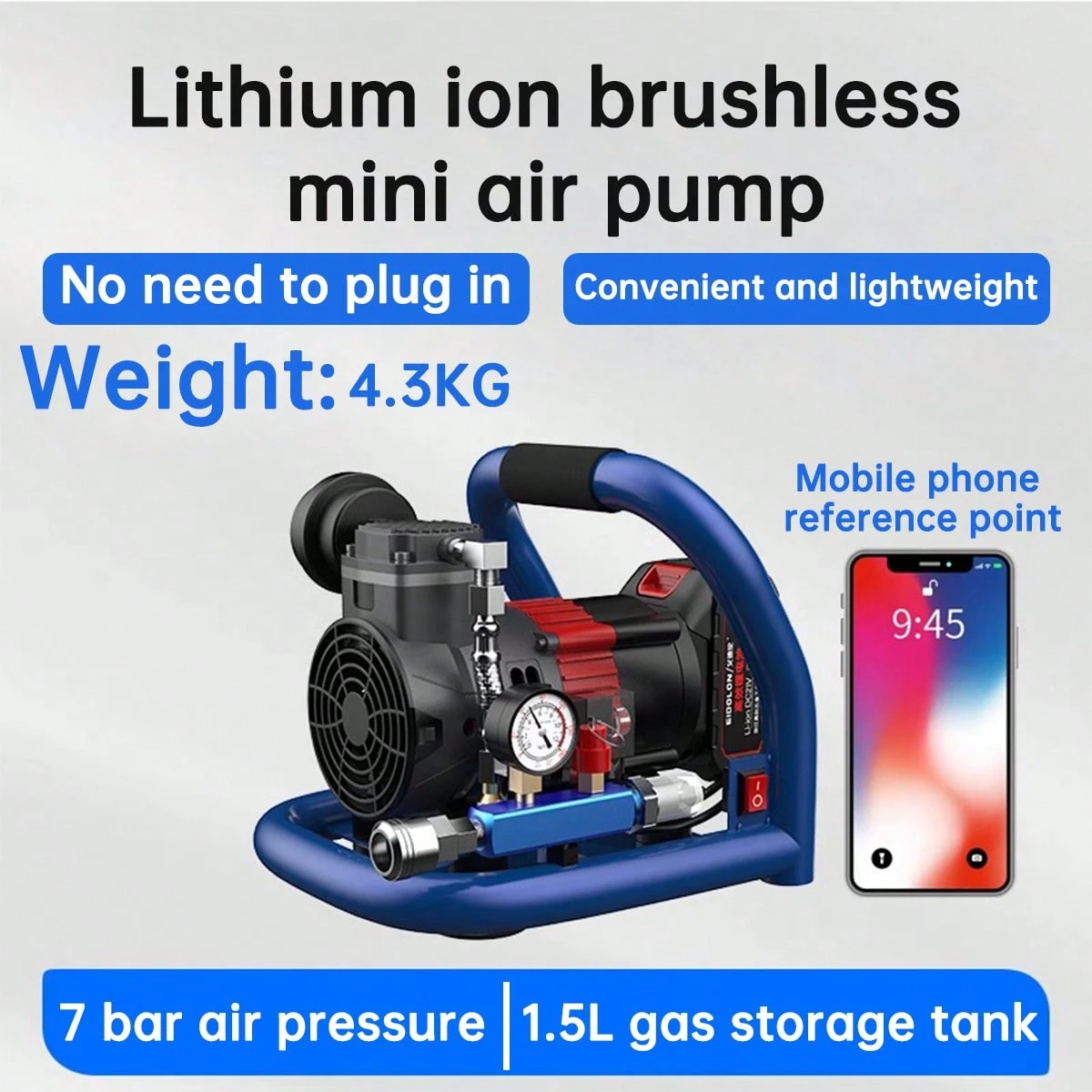Compresor de aire inalámbrico sin escobillas, bomba de aire portátil de alta presión, mini ...