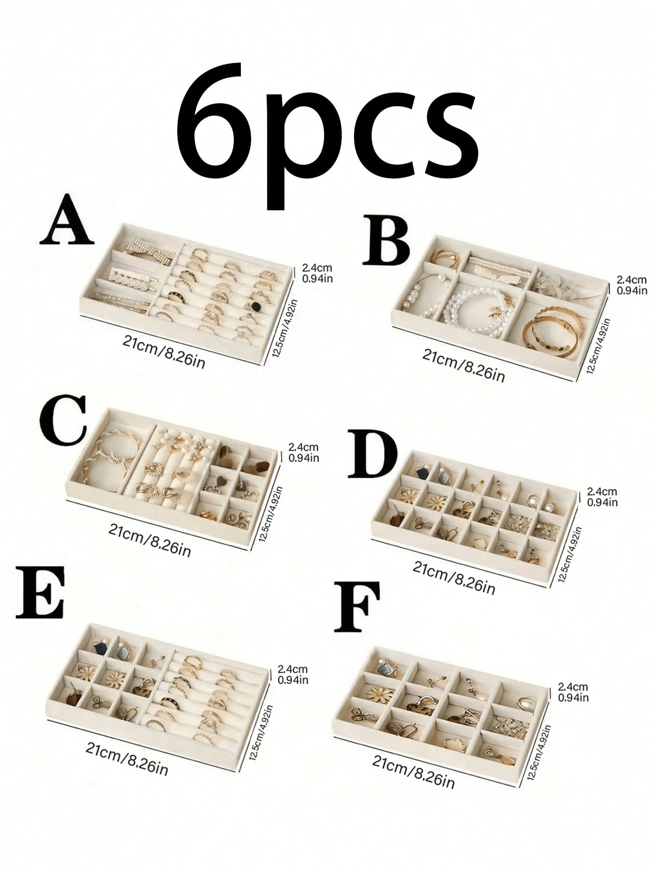 6pcs Velvet Jewelry Tray Set, Stackable Jewelry Drawers, Mini Jewelry ...