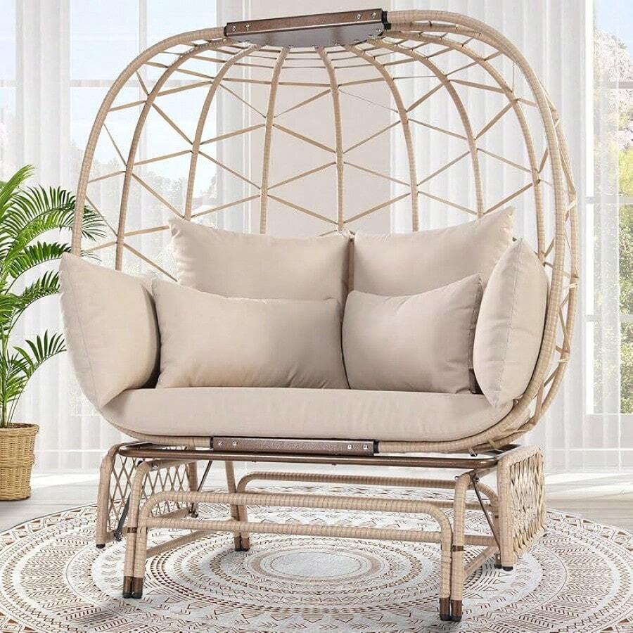 RADIATA Oversized Wicker Double Egg Chair W/ 7 Cushions 500lb Capacity ...