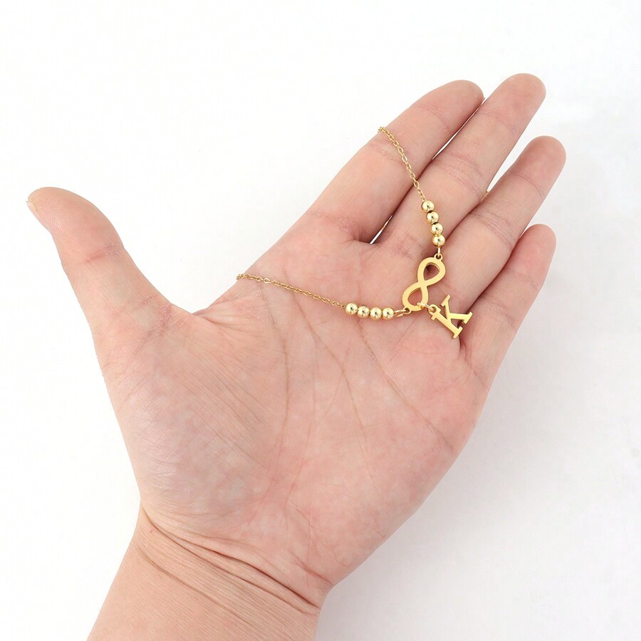 1pc New Initial Infinity Symbol Copper Bead Gold Color Stainless Steel ...