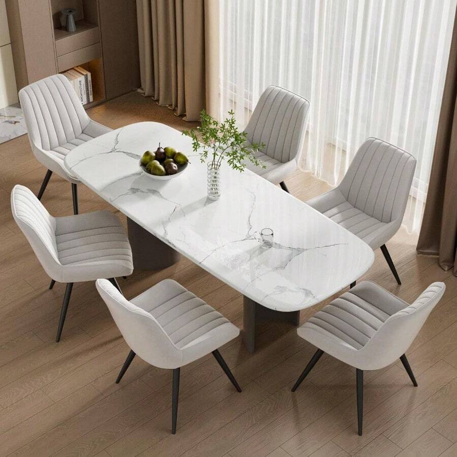 Dining Chairs Set Of 6, Mid Century Modern Kitchen Chairs With Soft ...