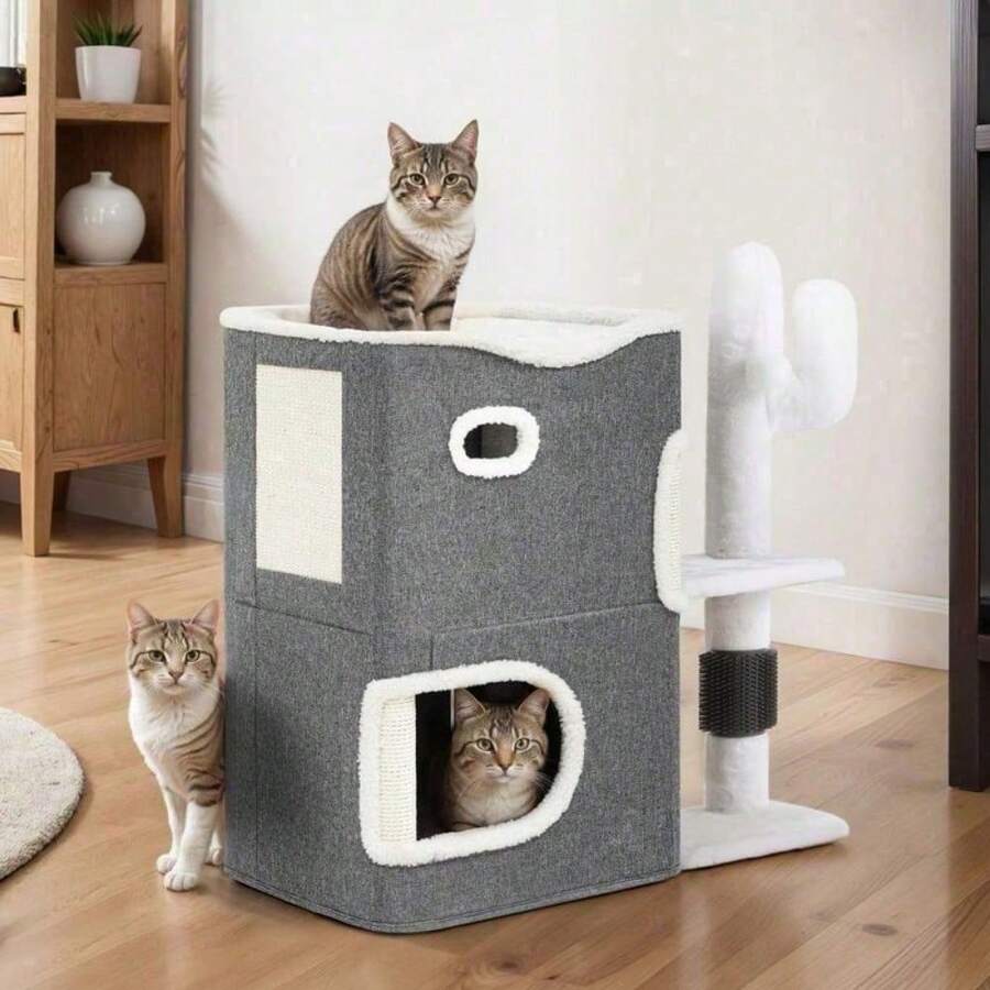 YITAHOME 2-Tier Cat Condo Indoor Pet Kitty Play House With Climbing ...