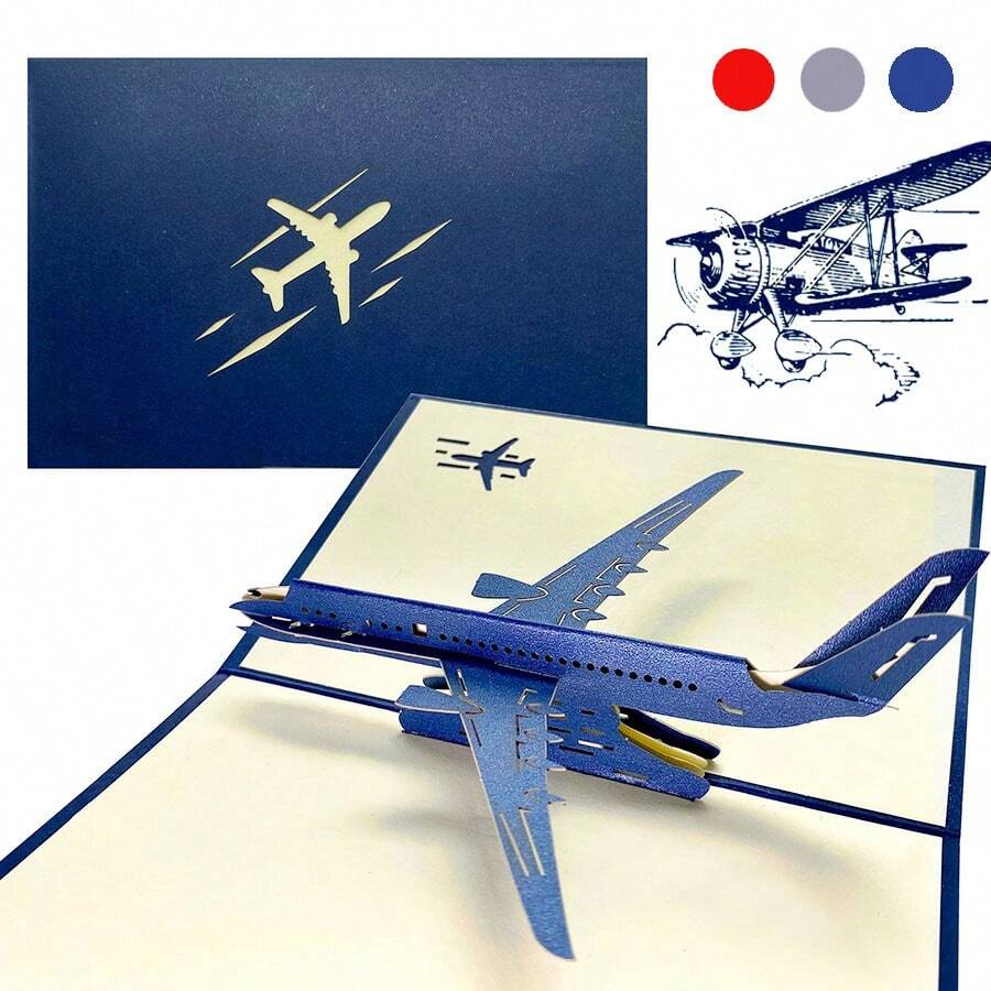 1pc 3D Airplane Model Greeting Card Creative Hand Hollowed Out Paper ...