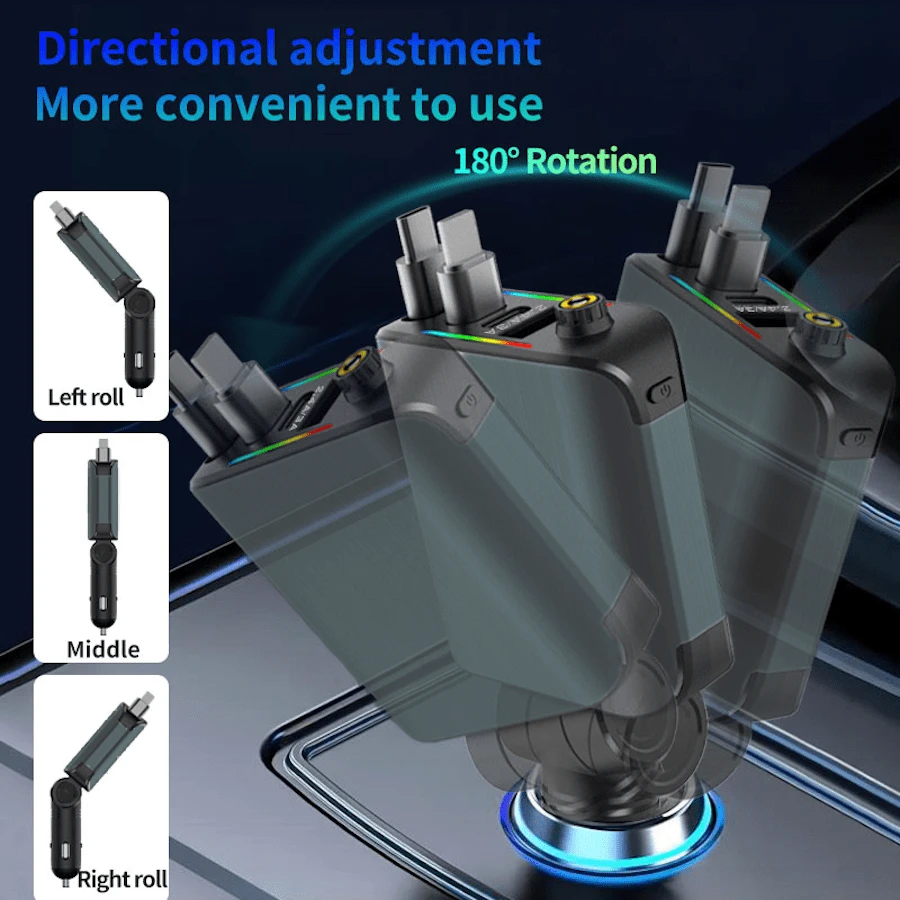 Car Charger With Starry Sky Projection Light, Fast Charging Retractable ...