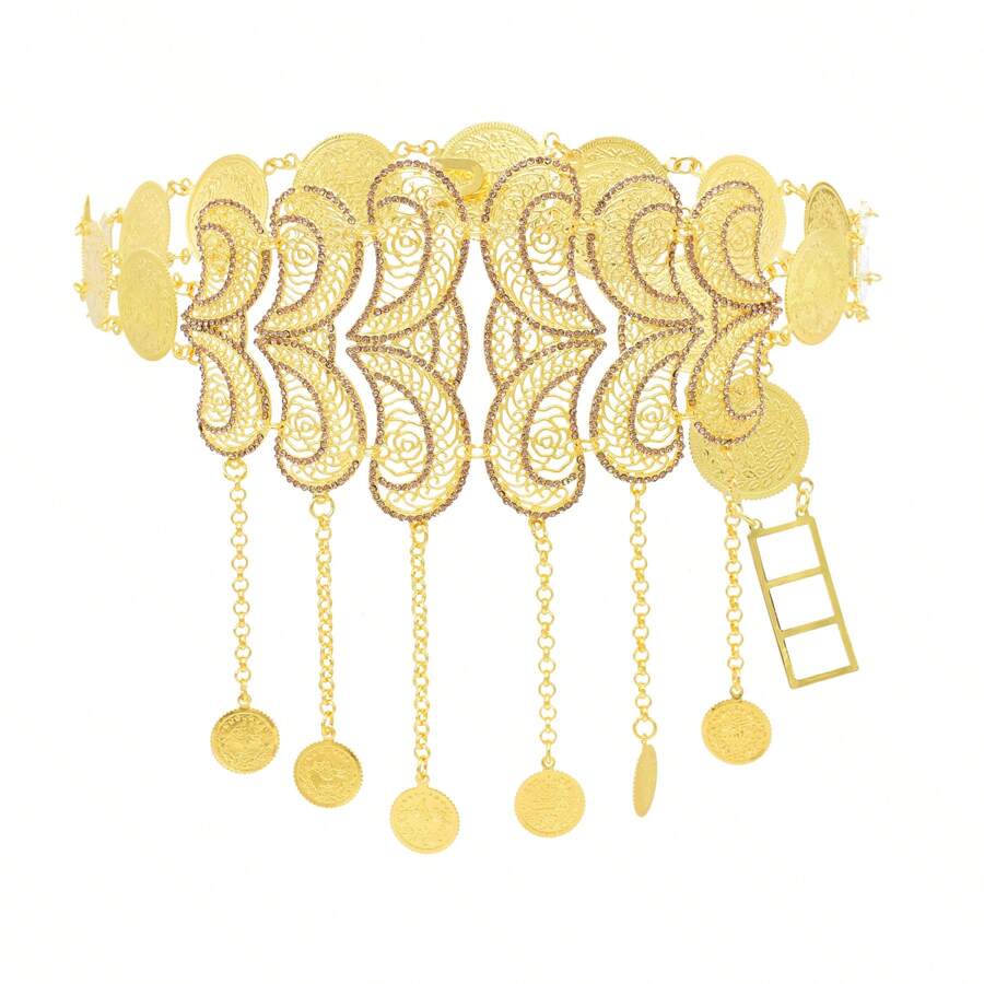 1pc New Arabic Metal Waist Chain, Hollow Coin Pendant Waist Ornament ...