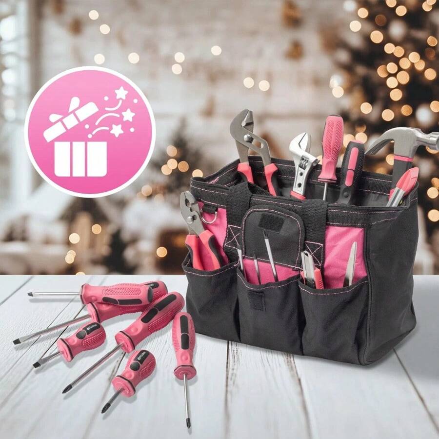 Portable Pink Tool Set, 221-Piece Tool Kit For Women, Home Repairing ...