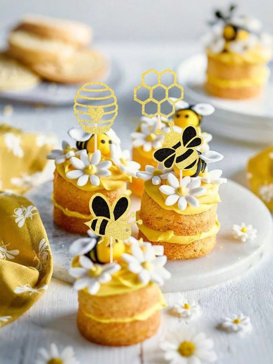 12/24pcs Bee Hive Cake Toppers For Baby Shower, Toddler Birthday Party ...