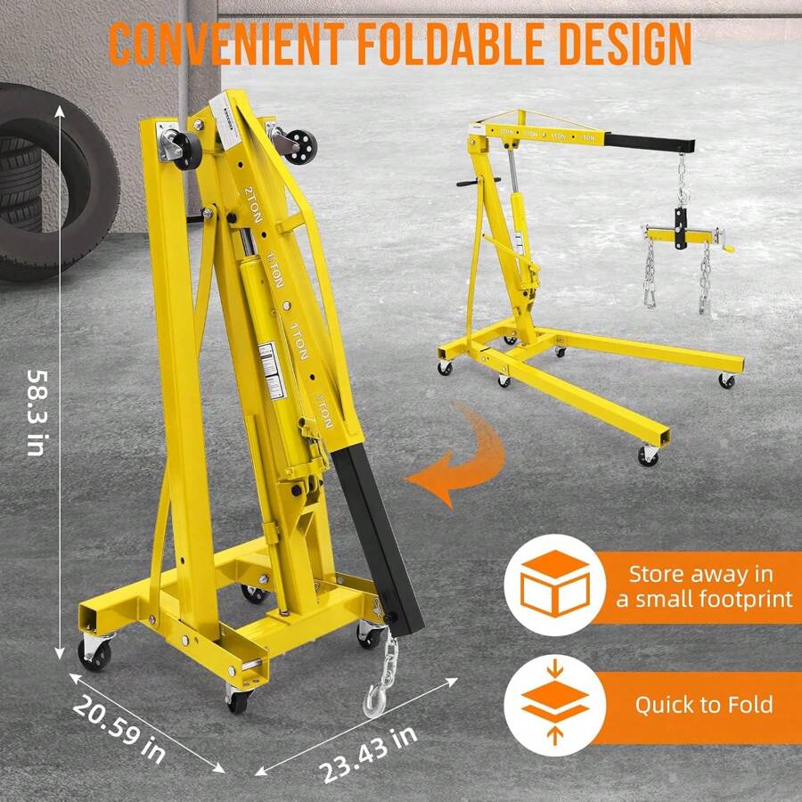 2 Ton Folding Hydraulic Engine Hoist With Lever, Folding Engine Shop ...
