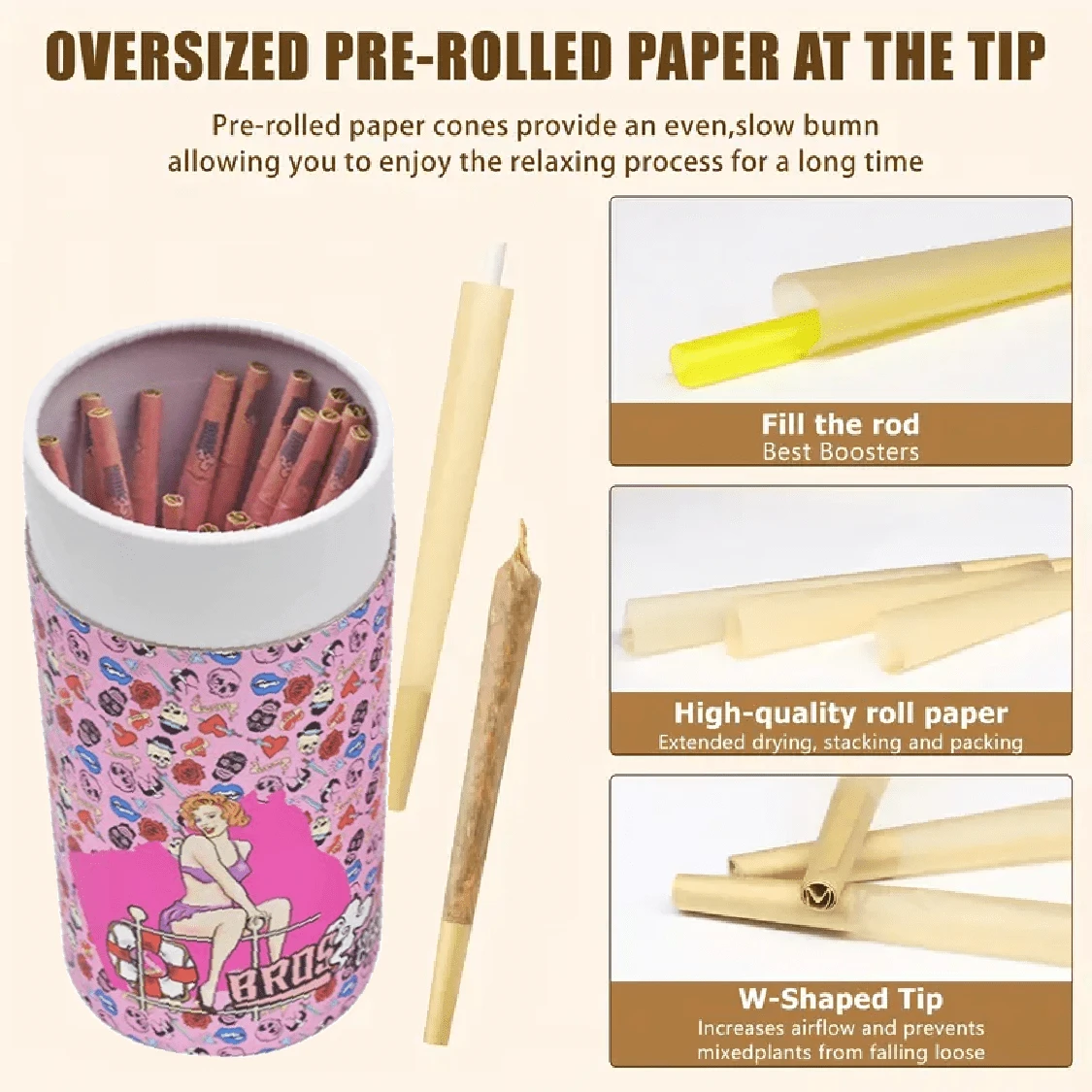 50pcs Cigarette Paper Pre-Rolled Cone And Cigarette Paper With Flared ...