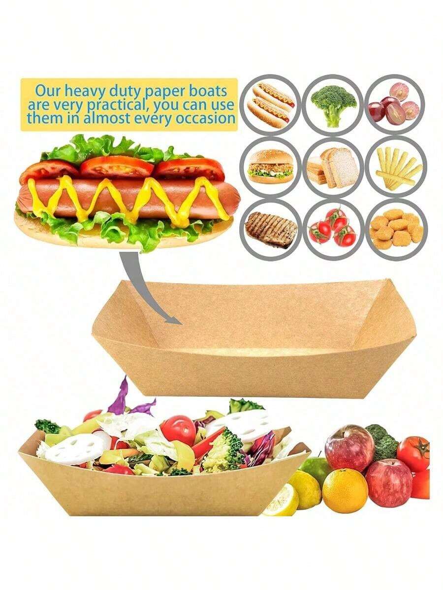 30PCS Kraft Paper Food Trays, Heavy-Duty Paper Food Boat Disposable ...