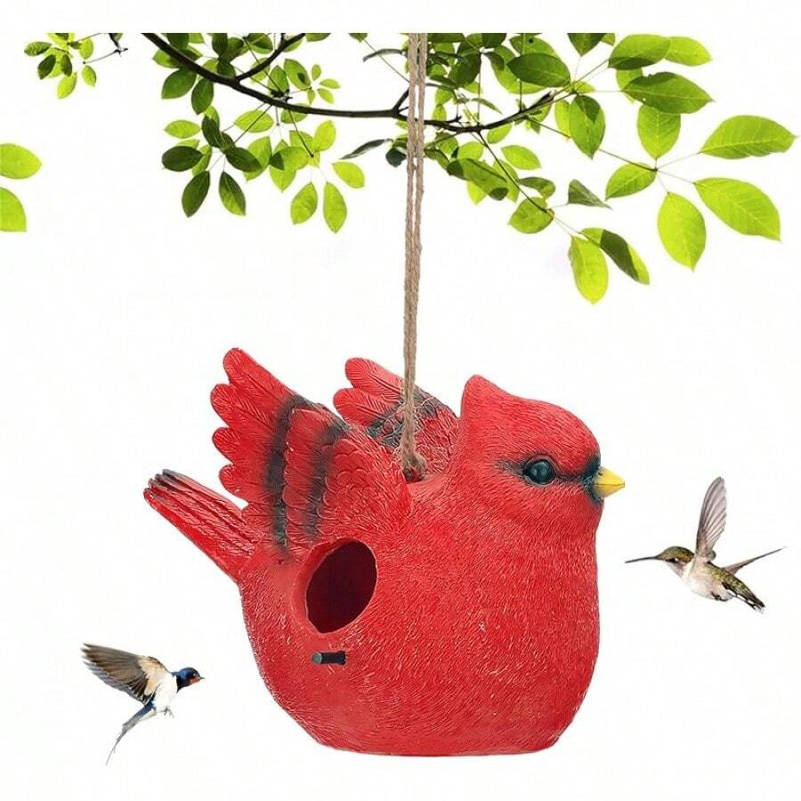 BAYN Bird House For Outside, Hanging Handcrafted Flamingo Resin Outdoor ...