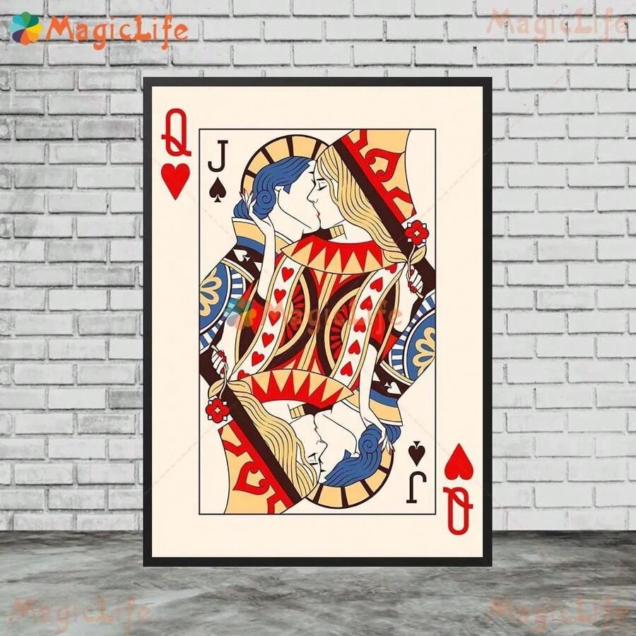 1pc Vintage Poker King Queen Playing Cards Wall Art Canvas Painting ...