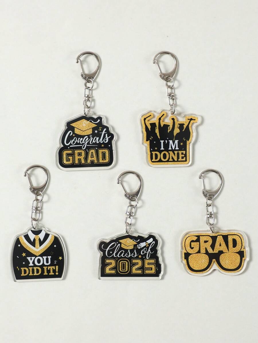 8pcs Graduation Theme Black Gold Keychain, 2025 Acrylic Keychain ...