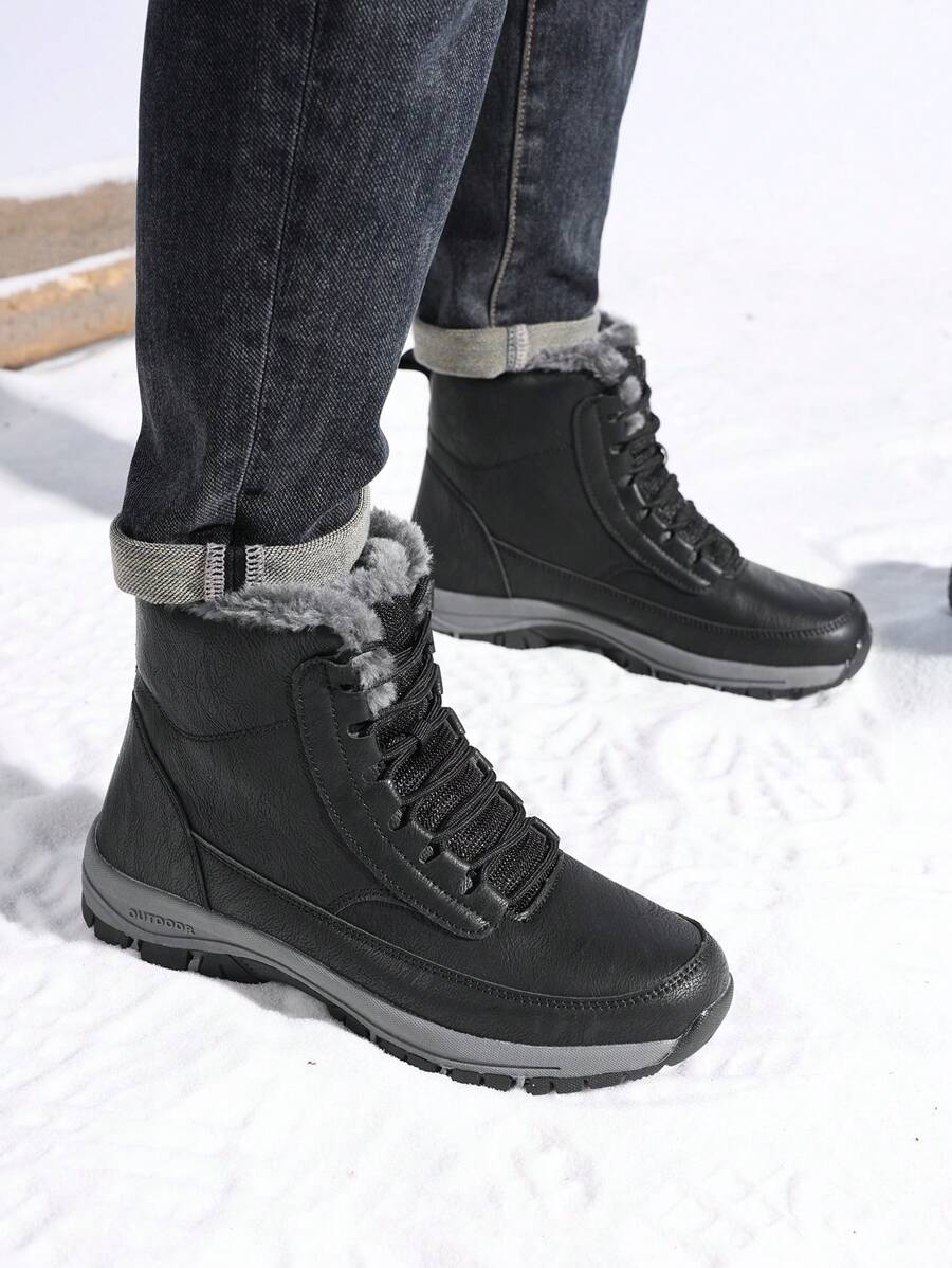 Men's Warm Lined Thick Hunting Boots, Outdoor Snow Camping Lace-Up Ankle High Boots, Winter ...