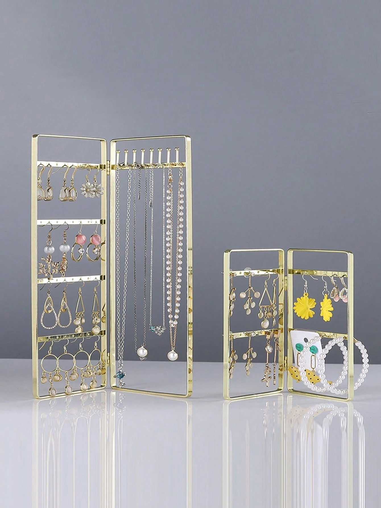 1pc Foldable Jewelry Organizer Rack, Iron Gold Necklace Display Stand ...