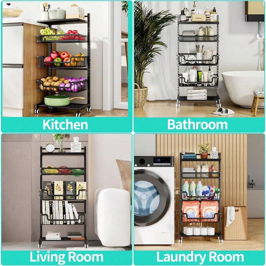 Fruit Basket Kitchen Cart - 5 Tier Adjustable Vegetable Storage Rack ...