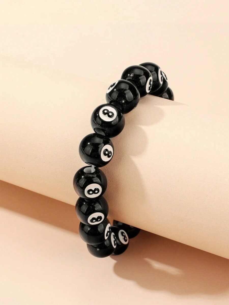 Number Design Beaded Bracelet,18 Billiards Black 8 Creative ...