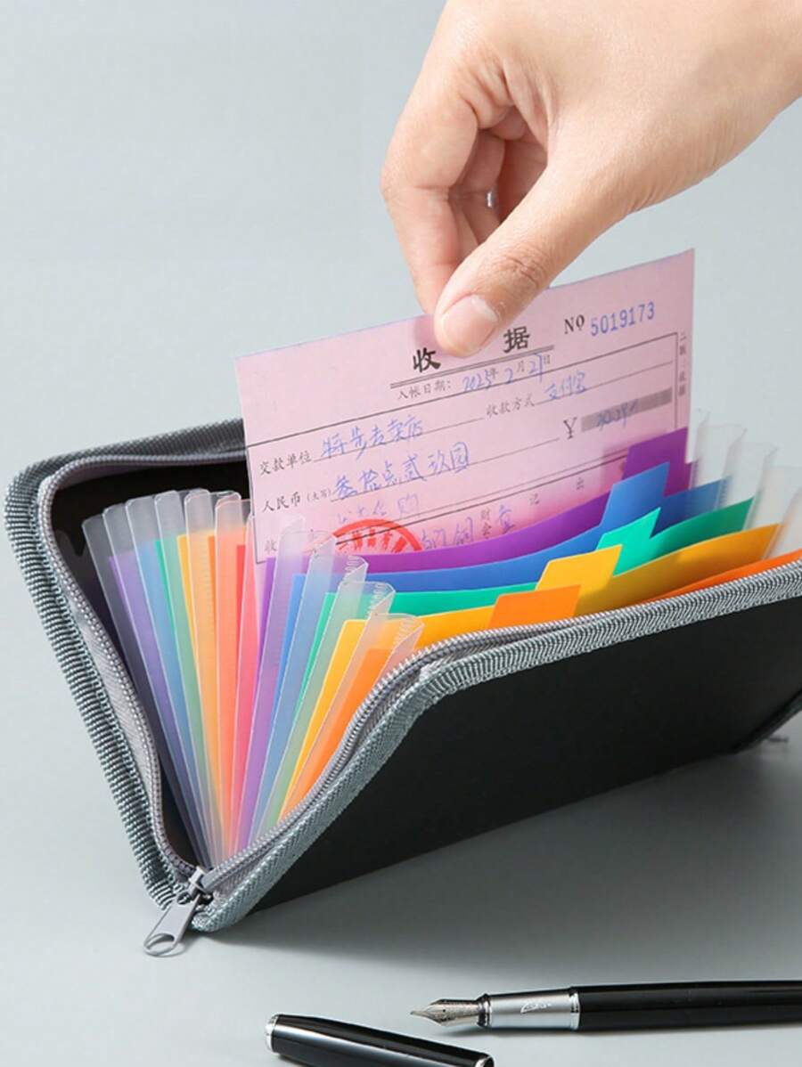 1pc A6 Mini Accordion File Folder With Rainbow Trim Zipper ...