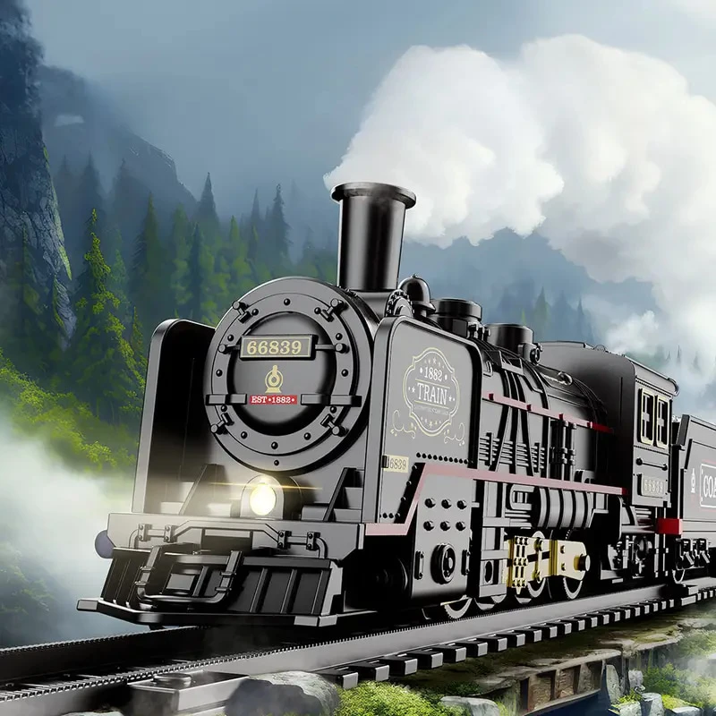 Juego de tren de juguete con sonidos y luces para niños, locomotora de motor clásico para niños ...