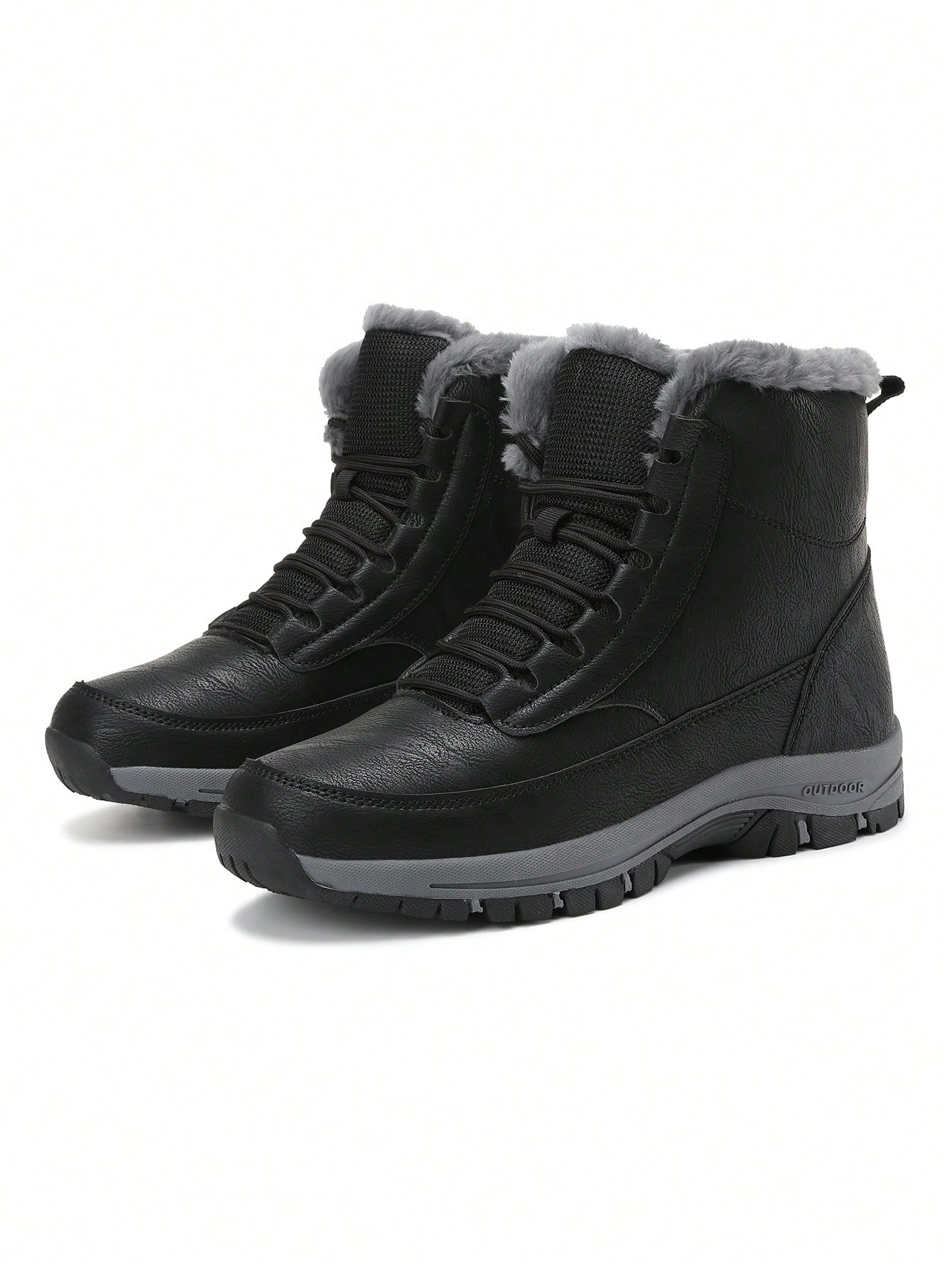 Men's Warm Lined Thick Hunting Boots, Outdoor Snow Camping Lace-Up ...