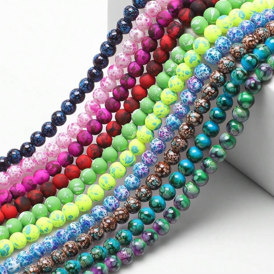 1 Pack Of Approx. 100pcs 8mm Mixed Color Glass Beads, Baked Gradient ...