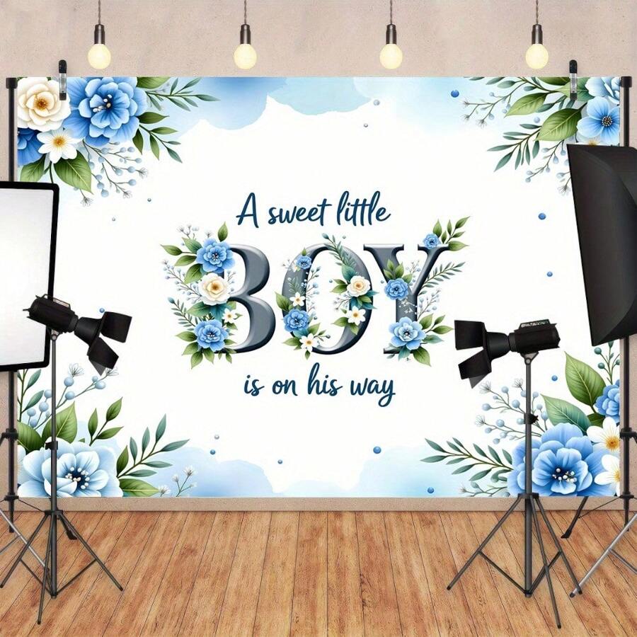 1pc Vinyl Backdrop Banner - Charming Blue Flowers & Greenery Design For ...