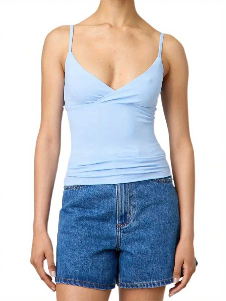 Women's Cropped Cami Tops Sleeveless Open Back V Neck Solid Color Slim ...