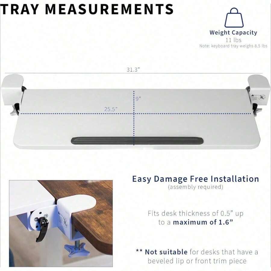 Clamp On Tilting Keyboard Tray, 26 (31 Including Clamps) X 9 Inch ...
