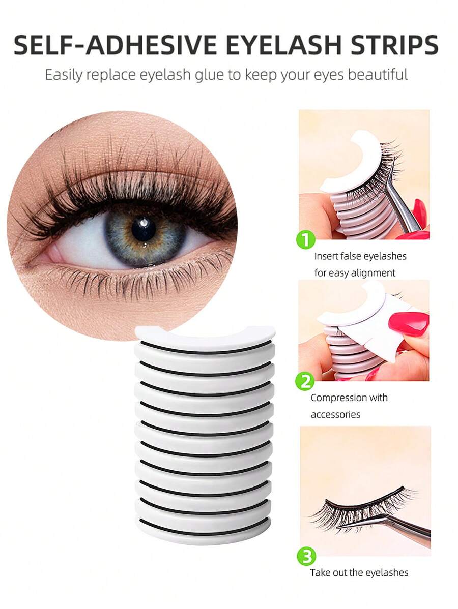10pcs/Box Black Self-Adhesive Lash Extension Glue Strips, Heat-Activated Eyelash Glue, Latex ...
