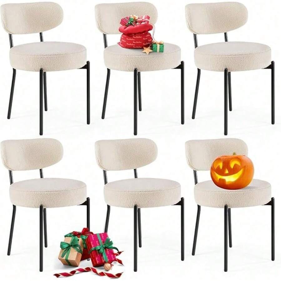 Dining Chairs Set Of 6, Kitchen Chairs With Curved Backrest & Metal ...